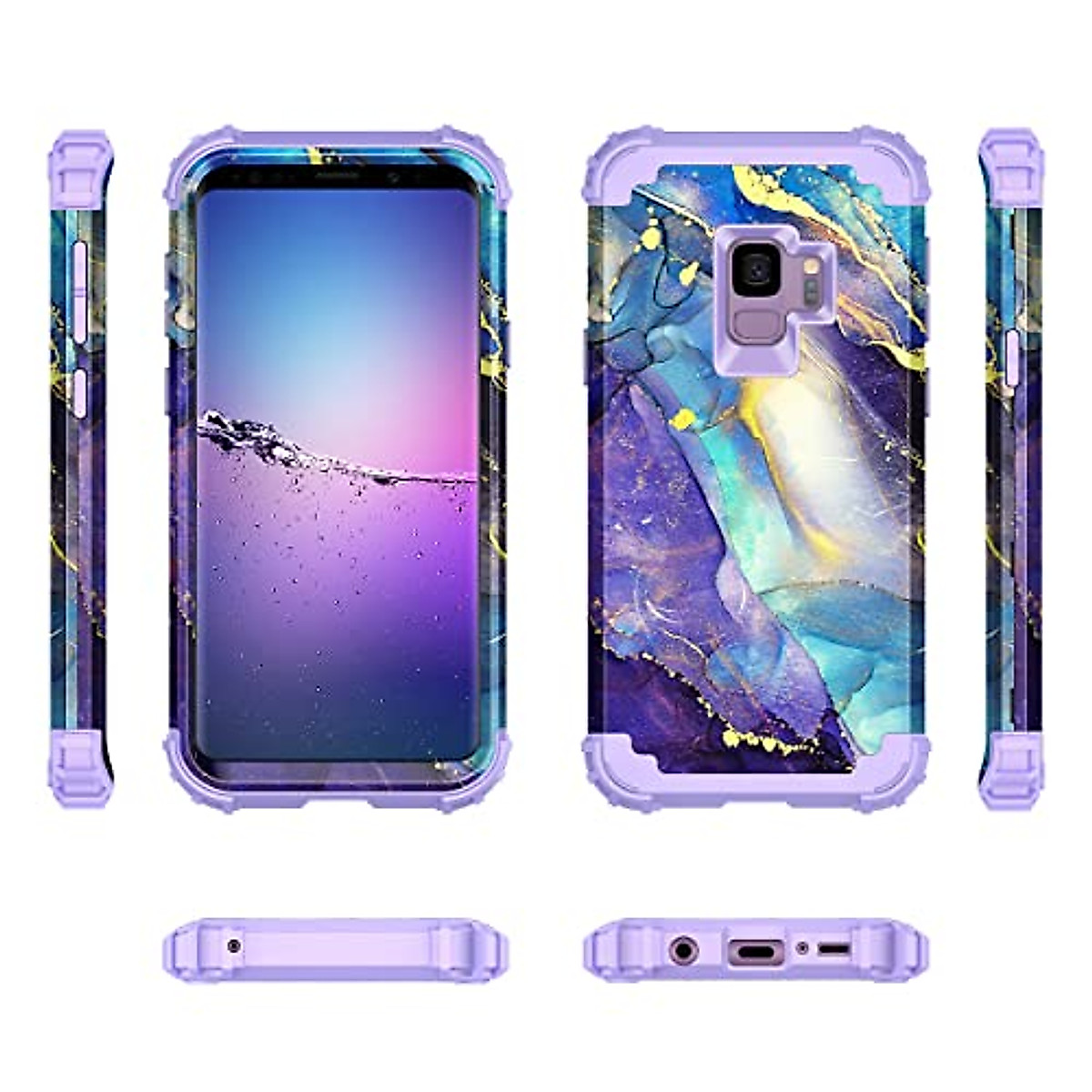 Rancase for Galaxy S9 Case,Three Layer Heavy Duty Shockproof Protection Hard Plastic Bumper +Soft Silicone Rubber Protective Case for Samsung Galaxy S9,Purple