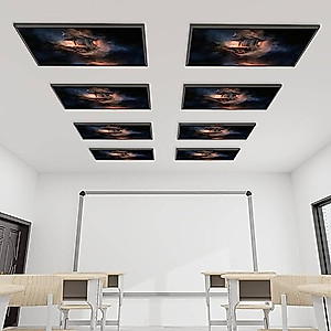 Decorative Fluorescent Light Covers for ceiling lights Night fantasy landscape island stones water wooden fantasy house water light covers for ceiling lights classroom Office Home Decor 4 x 2 ft