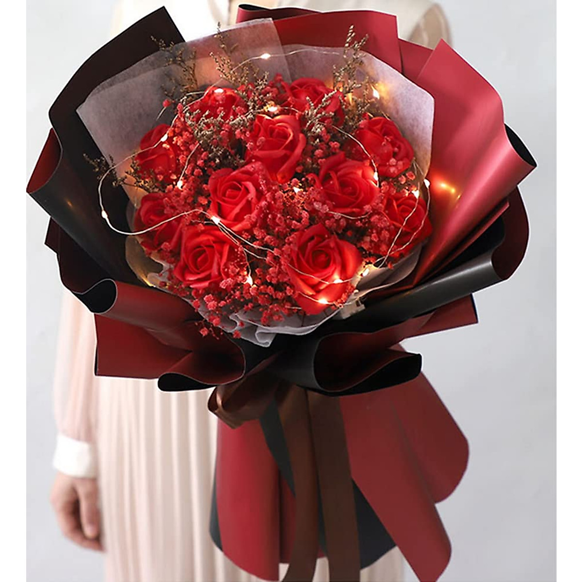 NatureMan 20 Sheets Double-Sided Colors Flower Wrapping Paper,Waterproof Valentine's Day Bouquet Wrapping Paper 22.8x22.8Inch Used for Gift Packaging, Flower Shop Bouquet Packaging (Black+Wine red)