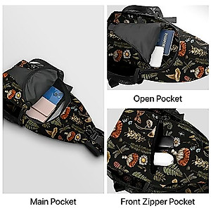 Yrebyou Mushroom Sling Bag Travel Sling Backpack Women Casual Shoulder Daypack Lightweight for Sports Running Cycling Fitness