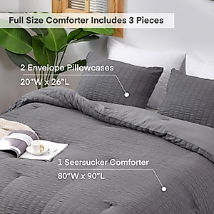 AveLom Seersucker Full Comforter Set (80x90 inches), 3 Pieces - 100% Soft Washed Microfiber Lightweight Comforter with 2 Pillowcases, All Season Down Alternative Comforter Set for Bedding, Gray