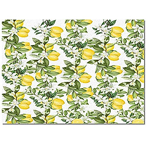 Rustic Spring Lemon with Leaves Filling Area Rug for Bed Room, 3' x 5' Indoor Accent Rugs Non-Skid Kitchen Runner, Yellow Summer Floral Bathroom Rugs Modern Floor Mats Washable Throw Carpet