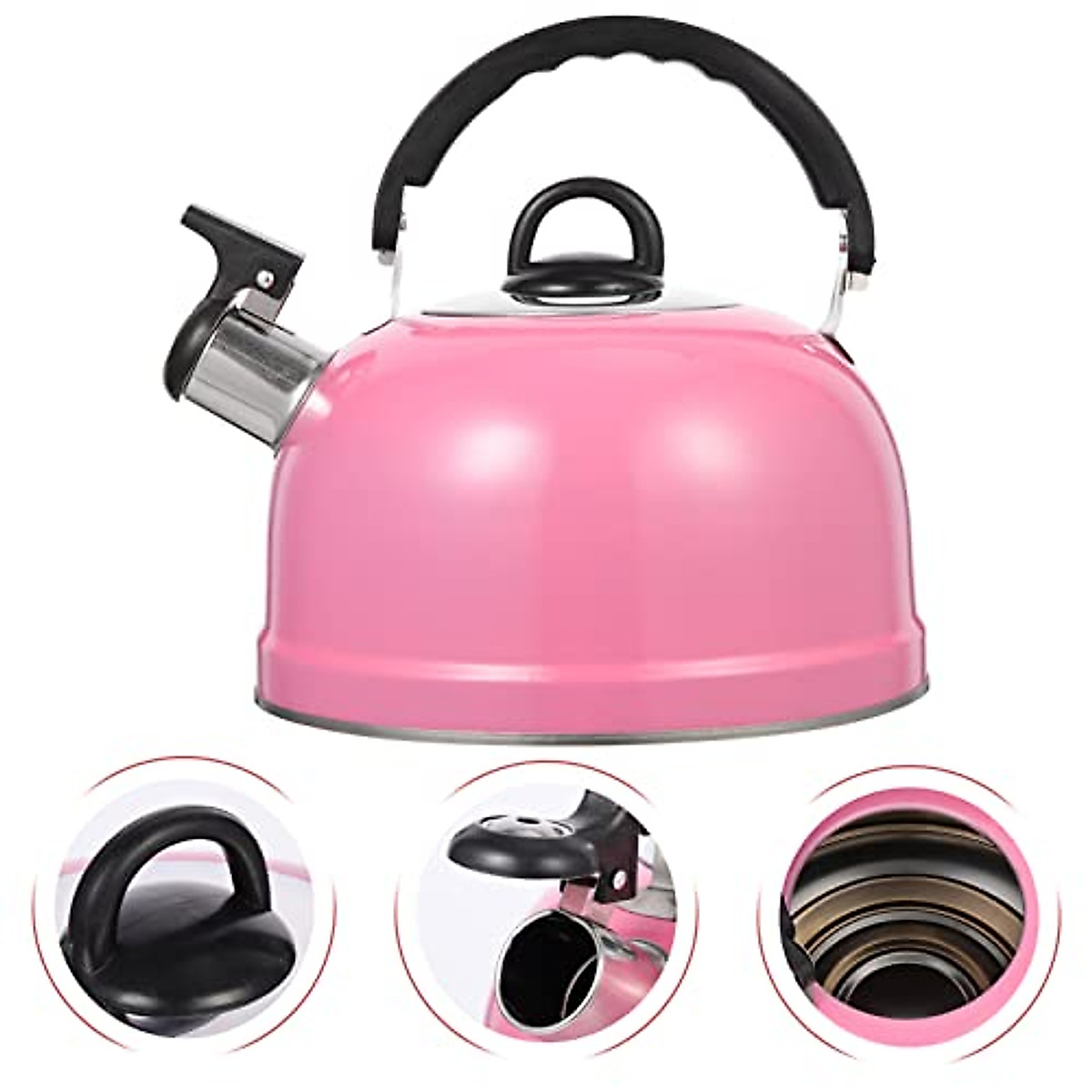 Whistling Stovetop Tea Kettle Stainless Steel Teapot Hot Water Fast to Boil Water Kettle Pot with Cool Touch Ergonomic Handle Loud Whistle for Tea Coffee Milk Etc Gas Electric Applicable (pink)