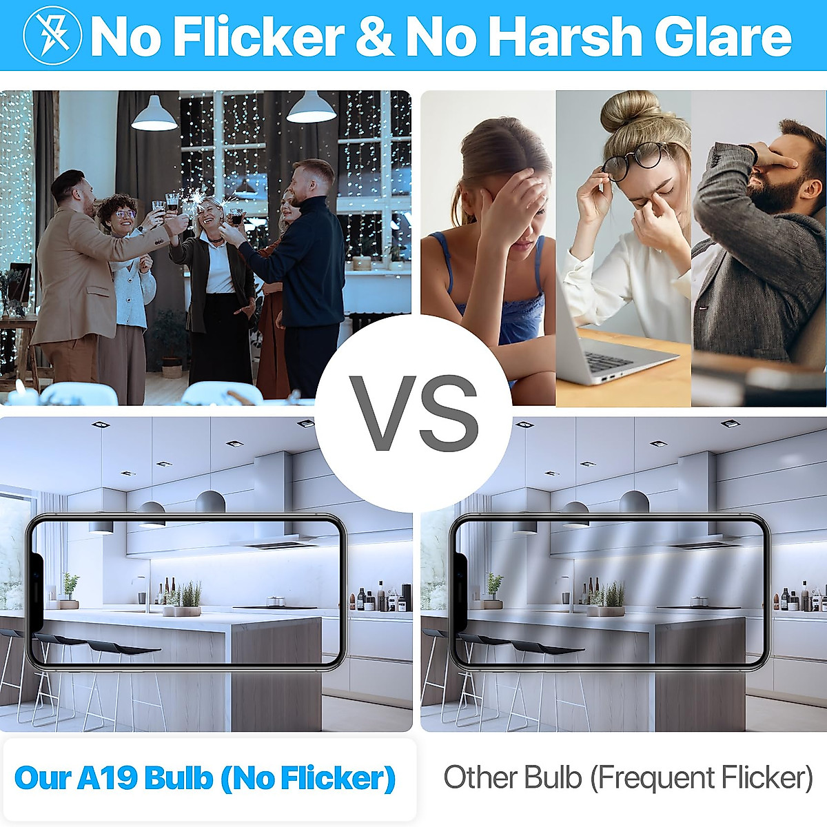 ORALUCE LED Light Bulb, A19 12W Lightbulbs, 100 Watt Equivalent, 120V 1200LM, 6500K Cool White, E26 Medium Base, Non Dimmable, Energy Efficient, UL Listed, 6 Pack