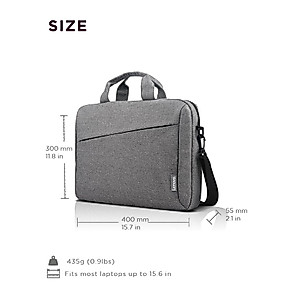 Lenovo Laptop Carrying Case T210, fits for 15.6-Inch Laptop and Tablet, Sleek Design, Durable and Water-Repellent Fabric, Business Casual or School, GX40Q17231 - Grey