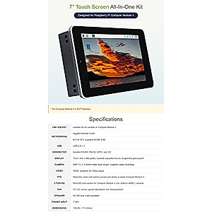Waveshare 7inch Touch Screen All-in-One Kit Designed for Raspberry Pi CM4 with 5MP Camera Aluminum Case Includes CSI, HDMI, USB, M.2, ETH, RS232, RS485 Interfaces