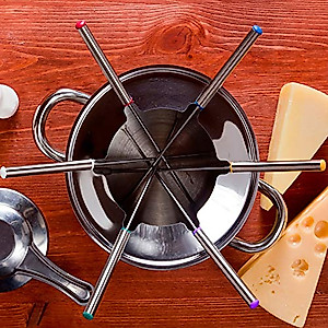 Sago Brothers - Set of 12 Stainless Steel Fondue Forks 9.5" - Color Coding Cheese Fondue Forks with Heat Resistant Handle for Chocolate Fountain Cheese Fondue Roast Marshmallows