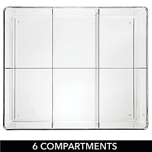 mDesign Plastic 6 Compartment Kitchen Drawer Divided Organizer Bin for Teas, Packets, Spices, Snacks, Food Packets, Applesauce - Pantry Shelf Storage Organization, Lumiere Collection, Clear