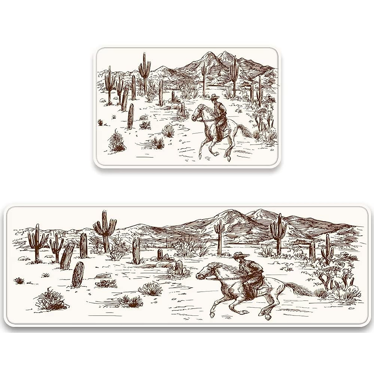 Kitchen Rug Set of 2 Western Country Theme of American Wild West Desert Cowboy Comfort Standing Mat Chef Floor Mats Washable Doormat Anti Fatigue Non-Slip Kitchen Runner Rugs Bedroom Area Carpet