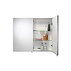 Croydex Finchley Double Door, Surface Mount Flexi-Fix Easy Installation System Medicine Cabinet, 31.5 in (W) x 26 in (H) Stainless Steel