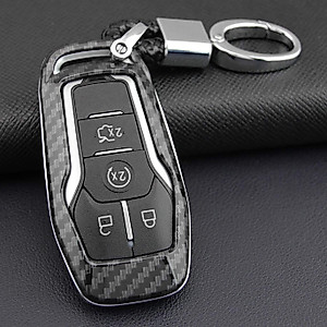 JEYODA ABS Smart keyless Entry Remote Key Fob Carbon Fibre Car Key Shell For Ford F150 Mondeo Mustang Edge Fusion Lincoln MKC MKZ MKX(Shell With Keychian)