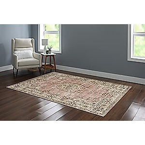 Linon The Anywhere Washable Rug Colton Pink/Ivory 5' X 7' Area Rug