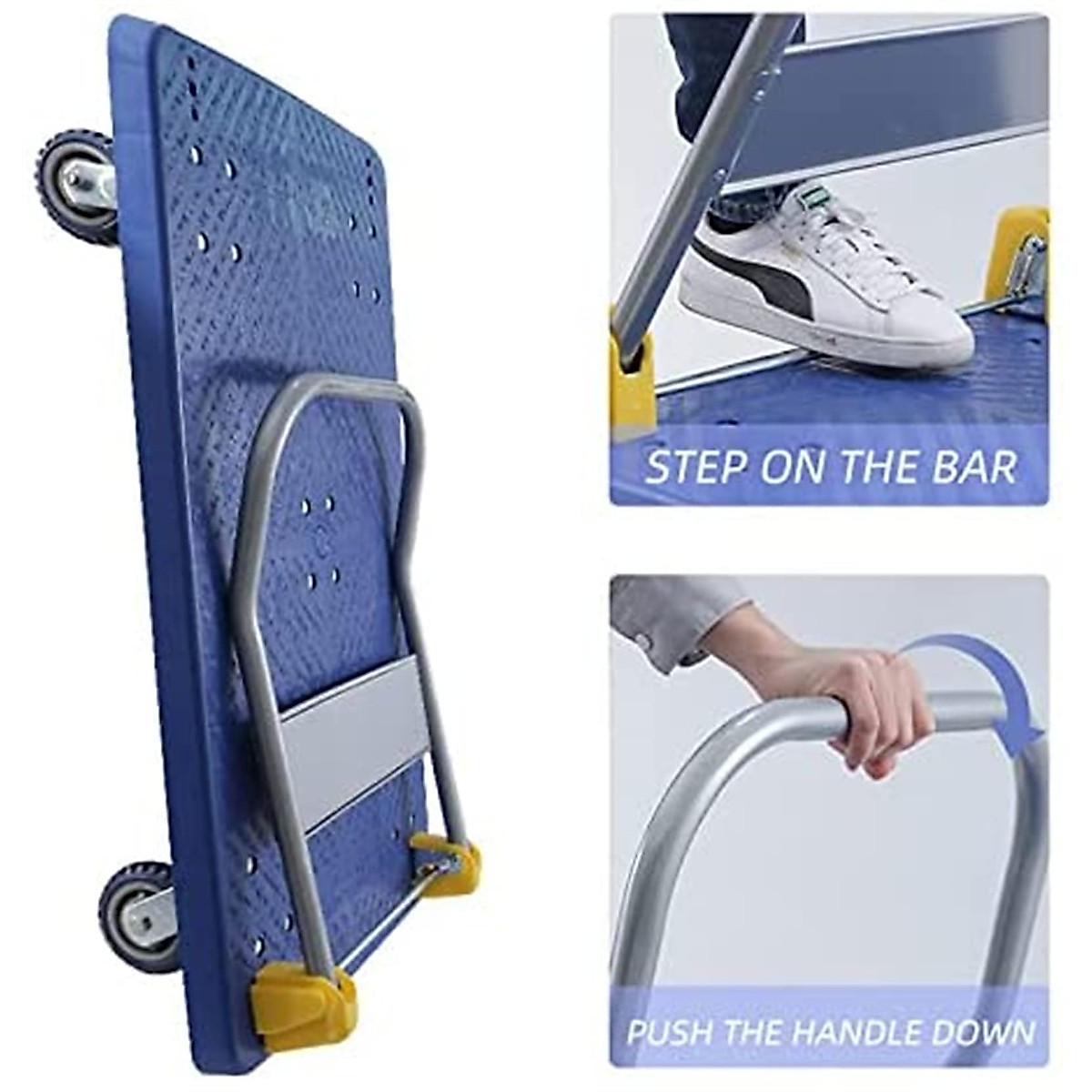 Platform Truck with 1320lb Weight Capacity and 360 Degree Swivel Wheels, Foldable Push Hand Cart for Loading and Storage, Blue