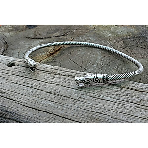 LANSEIS viking wolf necklace Wolf Head Torc Neck Ring Ragnar Handmade jewelry