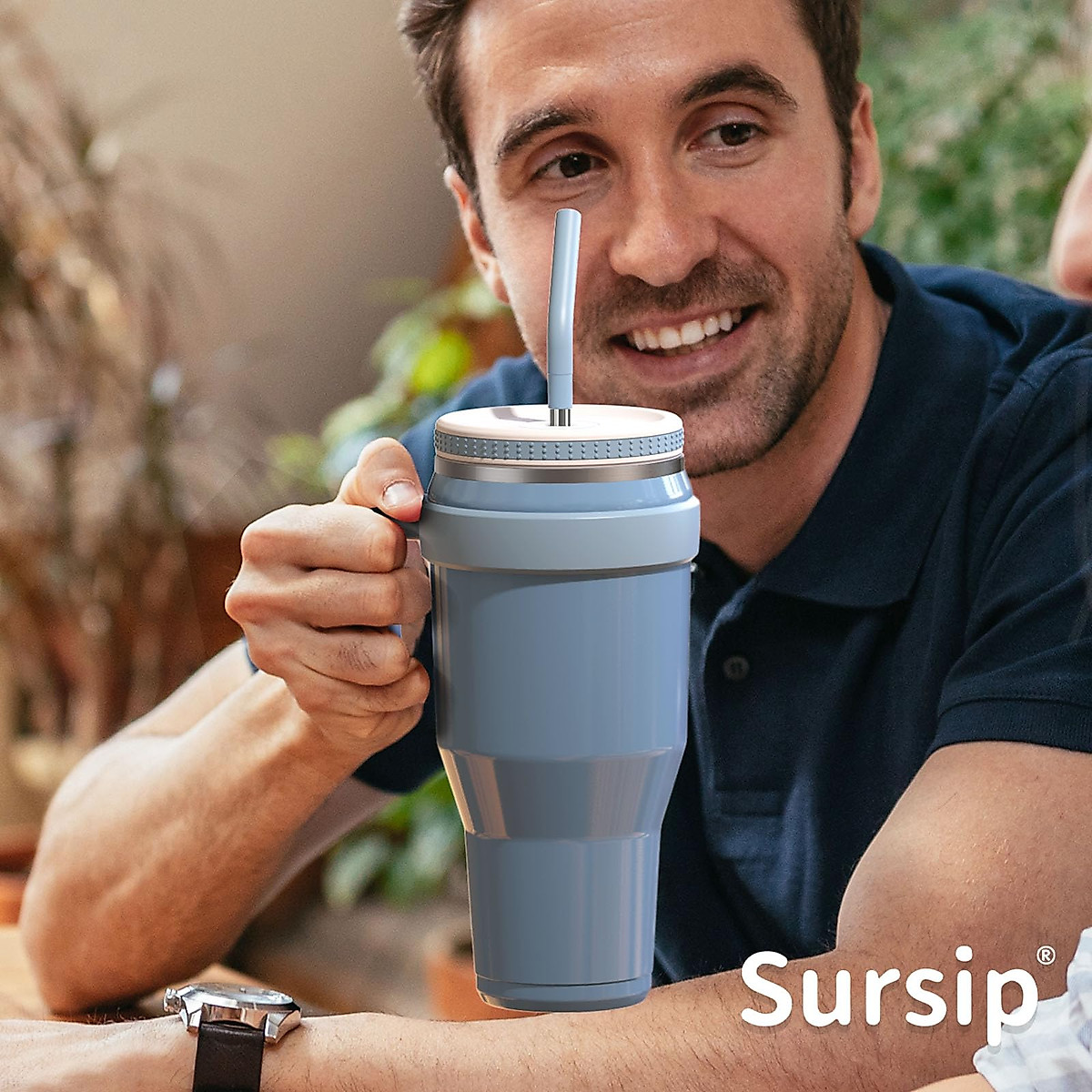Sursip 40 oz Mug Tumbler,Stainless Steel Insulated Tumbler with Non-Removable Handle–Keeps Drinks Cold up to 24 Hours–Sweat Proof, Dishwasher Safe,BPA Free,Fit in Car Holder-Mild Mint
