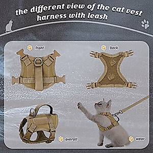 Cat Harness and Leash Set for Travel Training, no Pull Escape Soft Control Handle Tactical Vest for Puppy Kitten Small cat with ID tag,Adjustable snug Jacket Breathable air mesh Universal Anxiety