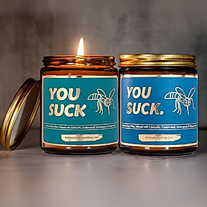 Citronella Candle for Indoor or Outdoor Use | Keeps Away Mosquito, Bugs, Pests, Flies | Funny Patio Garden Home Decor Gift Idea | Scent: Citronella, Peppermint, Cedarwood, Lemongrass ; Soy Wax, 9oz