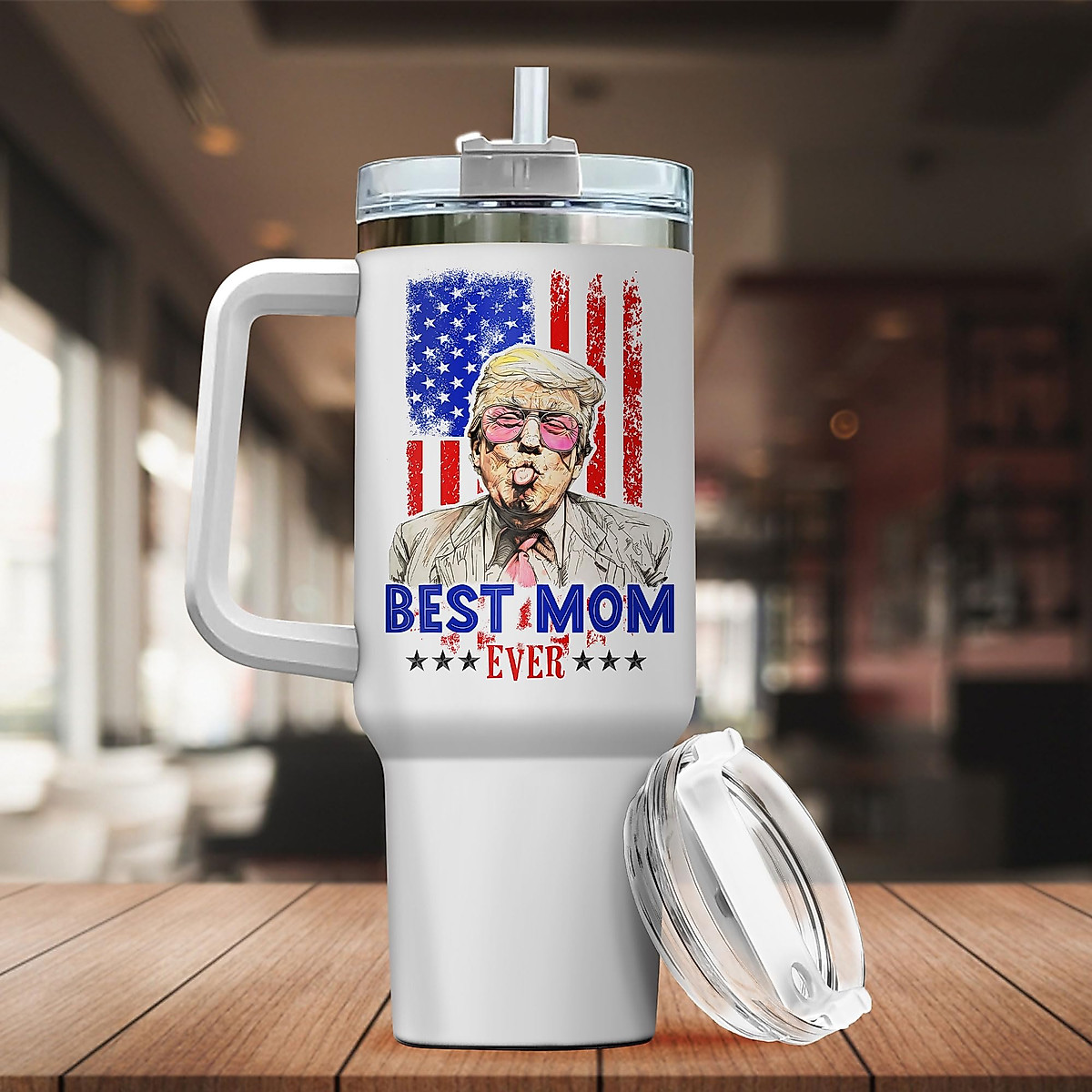 9SUNFLOWER Handle Cups for Mother's Day, Trump Best Mom Gifts, Nutrition Facts Tumbler 40 Oz With Handle, Lid and Straw