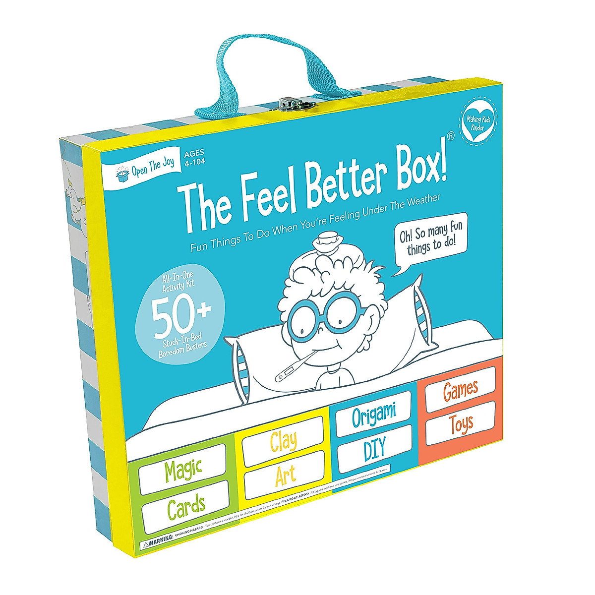 Open The Joy Feel Better Box: Get Well Soon Kids Gifts Basket, 50+ Fun Activities, Games, Toys, Conversation Cards, Origami, Clay Art, Magic Tricks, DIY - Great Gift for Kids After Surgery Ages 4+