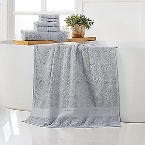 TRIDENT 6 Piece Bath Towels Set for Bathroom - 2 Bath Towel, 2 Hand Towel, 2 Washcloth 100% Cotton Soft and Plush Highly Absorbent, Soft Towel for Hotel & Spa - Silver Grey