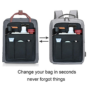 Yoillione Felt Backpack Organizer Insert for Women and Men, Large Travel Rucksack Insert with High Capacity, Lightweight Bag Organizer with Zipper Pocket