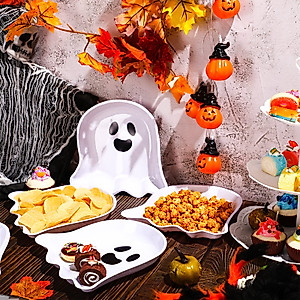 24 Pieces Halloween Party Serving Trays, Plastic Orange Pumpkin Black Cat White Ghost Plates Halloween Party Tableware Party Supplies for Halloween Party Decorations(Ghost)