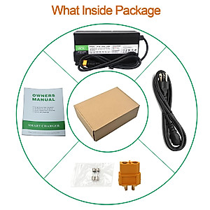 54.6V 10A Charger 13S 48V Li-ion Battery Smart Charger for Lipo/LiMn2O4/LiCoO2 Battery Charger Black Aluminum Case Safe and Durable (XT60 Male Plug)