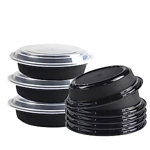 VeZee 24oz Disposable Black Meal Prep/Bento Box with Clear Dome Lids - Round Plastic Meal Containers - Leak Proof and Reusable Box : Perfect For Salad, Meal Prep and Fruits : Set of 50