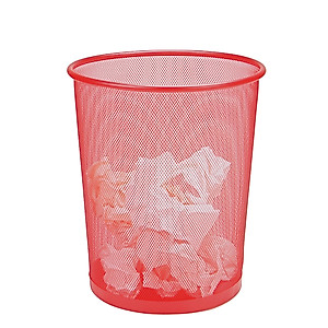 Mind Reader Mesh Trash Can, 16.65L (4.4 gal), Waste Paper Basket, Round, Office, Metal Mesh, 11.5" L x 11.5" W x 13.75" H, Red