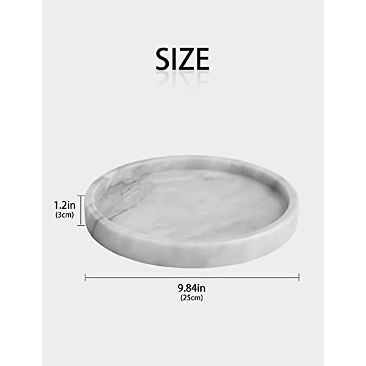 Natural Marble Round Vanity Tray 10", Decorative Tray for Bathroom Kitchen, Jewelry Ring Dish Holder, Perfume Organizer