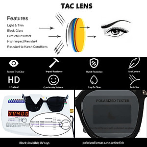 Yaserra Trendy TAC Polarized Square Sunglasses for Women Men, Oversized Lightweight TR90 Frame UV400 Protection