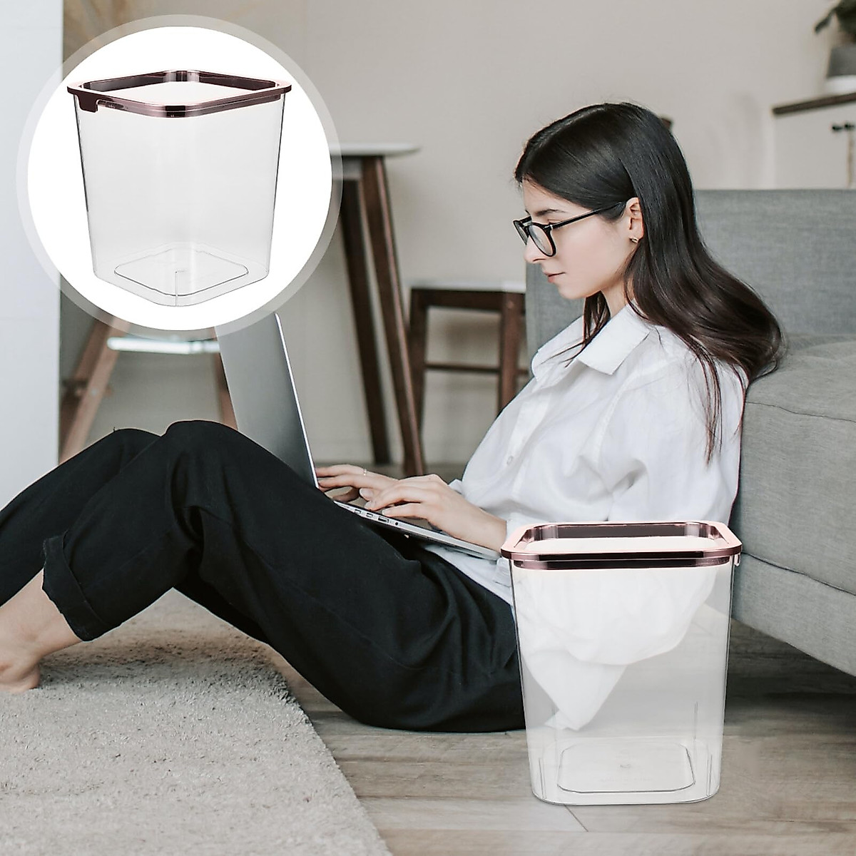 MAGICLULU Clear Trash Can Square Wastebasket Plastic Garbage Bin Transparent Rubbish Can Waste Container for Bedroom Kitchen Bathroom Home Office A