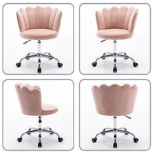 Home Office Desk Chair Cute Velvet Vanity Chair for Makeup Room Swivel Desk Chair with Shell Back Task Chair Girls Makeup Chair with Wheels Swivel Task Chair Rolling Chair for Bedroom Living Room
