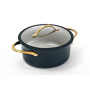 PHANTOM CHEF 8 Piece Luxe Cookware Set | Non-Stick Ceramic Coating | Oven & Dishwasher Safe | PFOA-Free | Aluminum Pots & Pans Set with Glass Lids | Induction Stovetop Compatible (Navy)