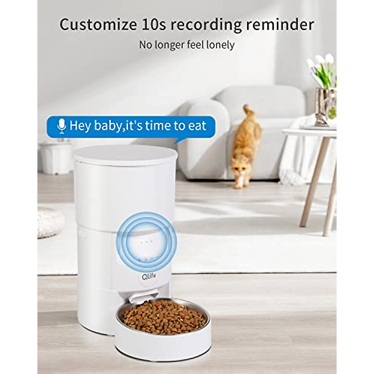 QLIFE Automatic Cat Dog Feeder: Dry Food Dispenser for Dog, Auto Pet Feeder, Portion Control Automatic Dog Feeder (White WiFi, 3L)