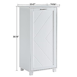 VECELO Tilt Out Kitchen Trash Bin Cabinet, Dog Proof Garbage Can with Wood Holder Free Standing Recycling, White