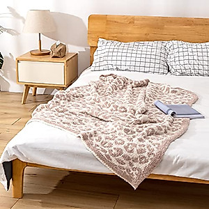 DOOWELL Throw Blanket, Leopard Print Ultra Soft Fleece Blanket, Suitable for Chair Sofa Couch Bed Travel Blanket(50"x60", Cream)