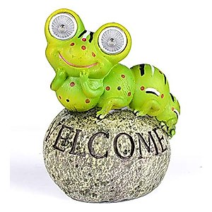 Bo-Toys Solar Powered Caterpillar On A Welcome Stone Outdoor LED Garden Light Decor