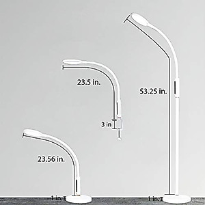 Syrinx 3 in 1 LED Floor Lamp, Desk Lamp, Clamp-on Lamp With Remote Control, 5 Brightness Levels & 5 Colors Temperatures, Dimmable, Adjustable Gooseneck Pole Lamp for Living Room Office Bedroom - White