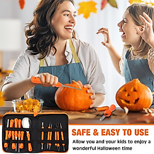MorningRo 34 PCS Halloween Pumpkin Carving Kit, 13 PCS Professional Heavy Duty Stainless Steel Double Side Pumpkin Carving Tool with Pumpkin Carving Knife and 20 Pumpkin Stencils for Kids Adults