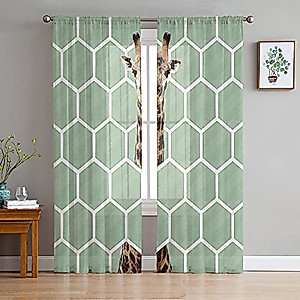 Sheer Curtains 84 Inches Long 2 Panels, High Cold Giraffe Semi Sheer Voile Bedroom Curtains & Drapes, Rod Pocket Window Treatments, Boho Curtains for Living Room Kitchen Backdrop Home Decor, W52xL84