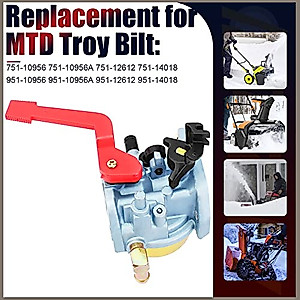 QAZAKY Carburetor Compatible with MTD Troy Bilt 751-10956 751-10956A 751-12612 751-14018 951-10956 951-10956A 951-12612 951-14018 161-JW 161-JWA 2P70M0A-D 2P70MU 161SA 161S 40021MS Carb