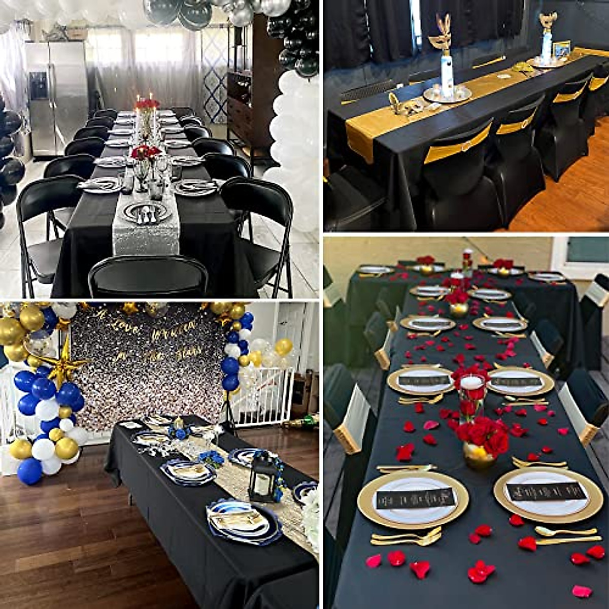 6 Pack Tablecloth 60 x 126 inch Polyester Table Cloth for 8 Foot Rectangle Tables,Stain and Wrinkle Resistant Washable Fabric Table Covers Polyester Black Table Clothes for Wedding,Party,Banquet