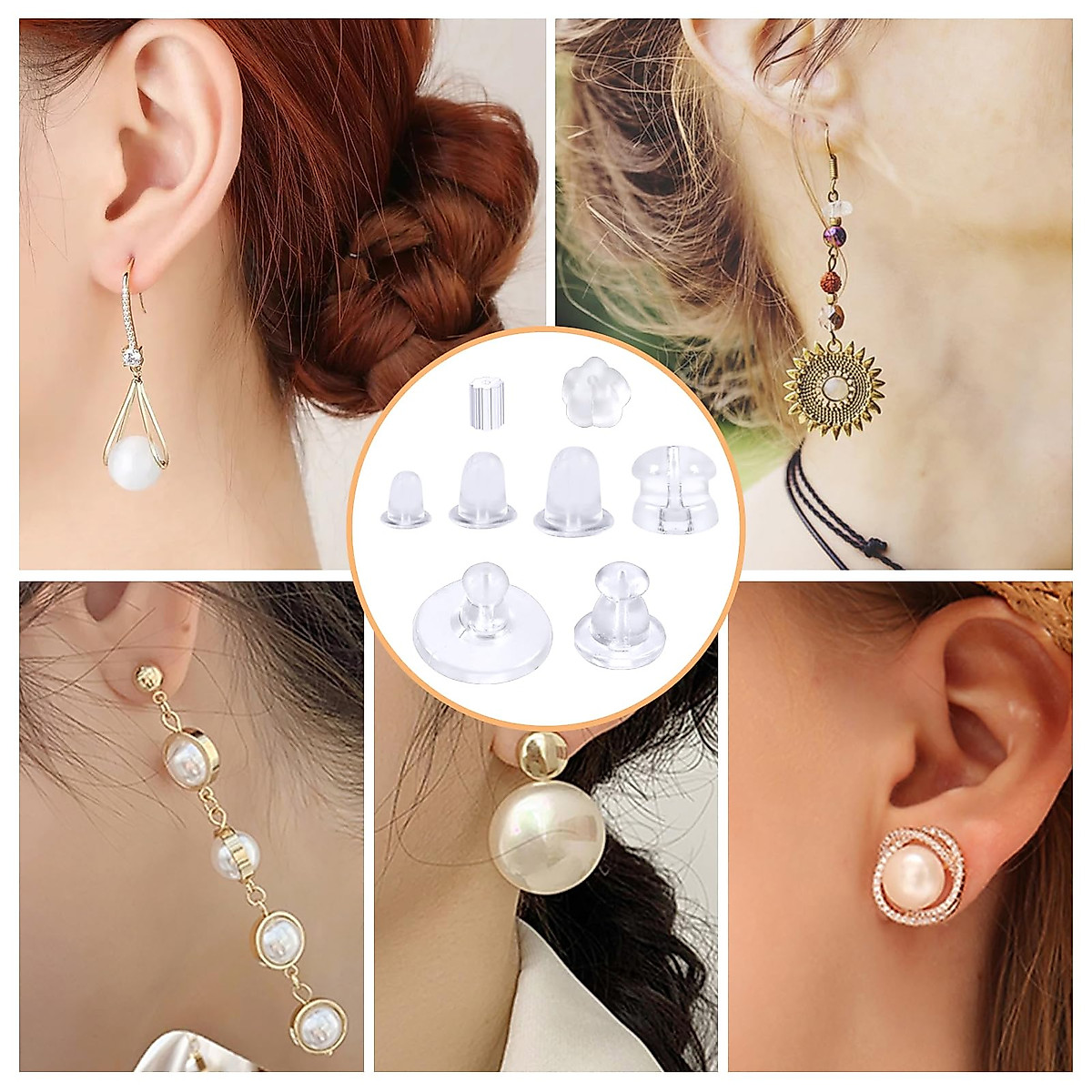 TOAOB 600pcs Silicone Earring Backs for Studs 8 Styles Clear Hypoallergenic Rubber Earrings Safety Back Stopper Replacement for Fish Hook Earring Studs Hoops