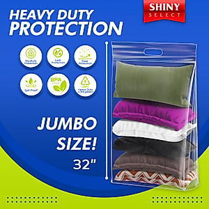 Shiny Select 20 Gallon Jumbo Storage Bag with Handle, Resealable Zipper Top 24x32, 3 Bags - Clear Big Plastic, Extra Large XL, 4 Mil Thick Heavy Duty for Travel, Moving, Clothing, Bedding