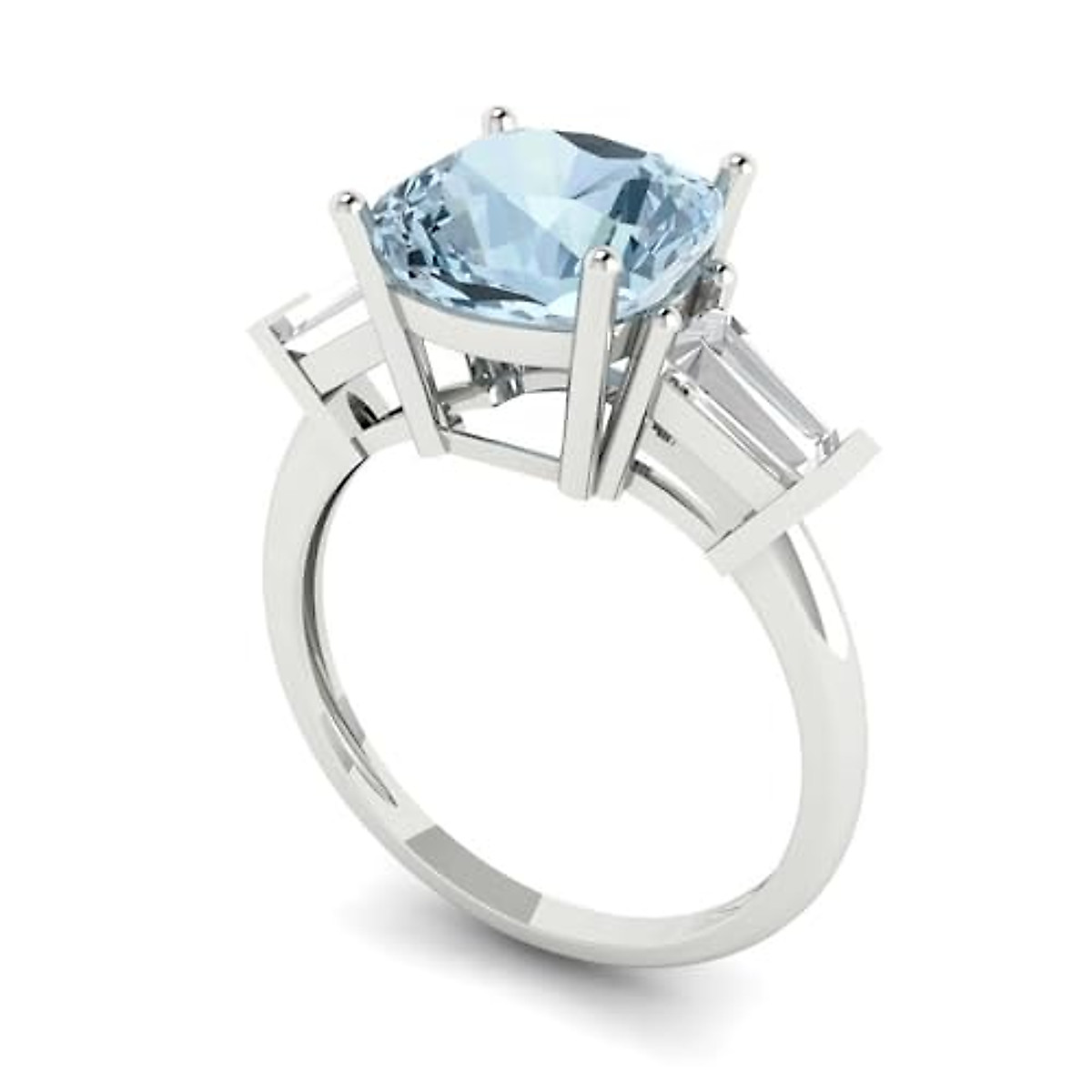 Clara Pucci 3.50ct Cushion cut 3 stone Solitaire Blue Simulated Diamond Engagement Promise Anniversary Bridal Ring 18K White Gold 3.75