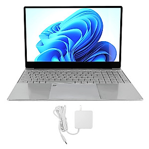 Yunseity 15.6in Laptop, 2K FHD Laptop for Windows 10, 12GB 256GB 4 Cores Portable Laptop Computer with Backlit Keyboard, Fingerprint Unlock Silver Laptop