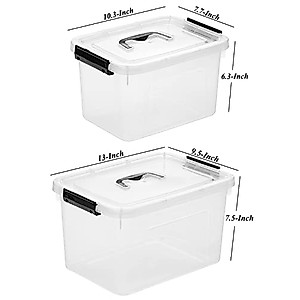 JUJIAJIA Clear Storage Latch Box/Bin, 2-Pack Plastic Organizing Container with Handle and Lids (7 QT/16QT)