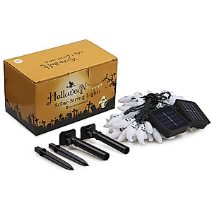 Qunlight Solar String Lights, Halloween Decoration Lights,8 Modes 2PACK 20ft 30 LED Waterproof Outdoor Decorative Ghost Fairy Lights for Patio, Garden, Gate, Yard, Halloween Christmas Decoration