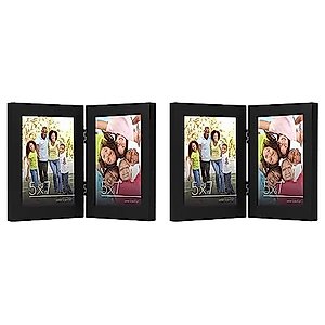 Americanflat Hinged 5x7 Picture Frame in Black - Double Picture Frame with Engineered Wood and Shatter Resistant Glass for Tabletop Display (Pack of 2)